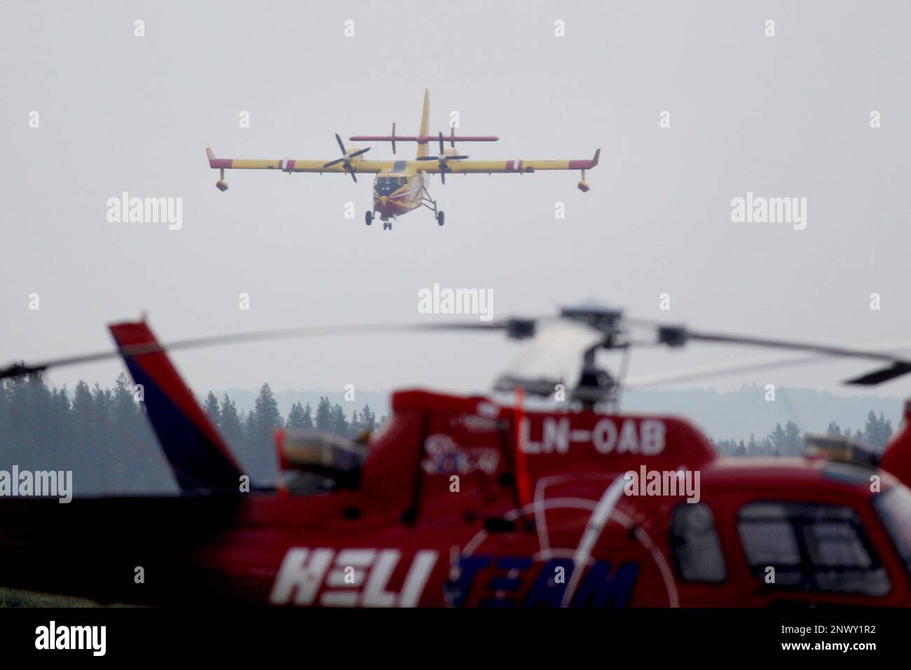 A French Bombardier 415 firefighting aircraft lands at Sveg, Central ...