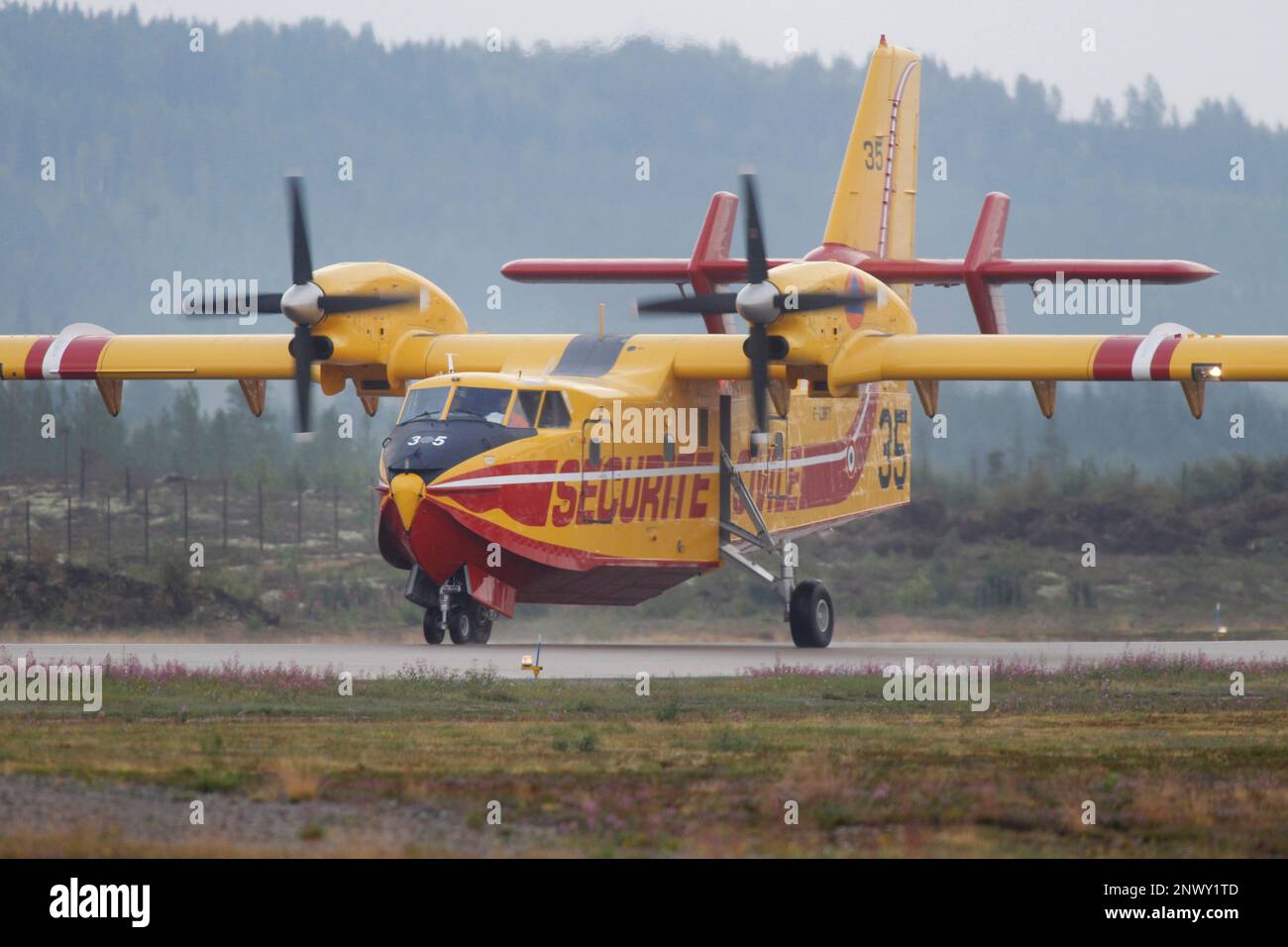 A French Bombardier 415 firefighting aircraft lands at Sveg, Central ...