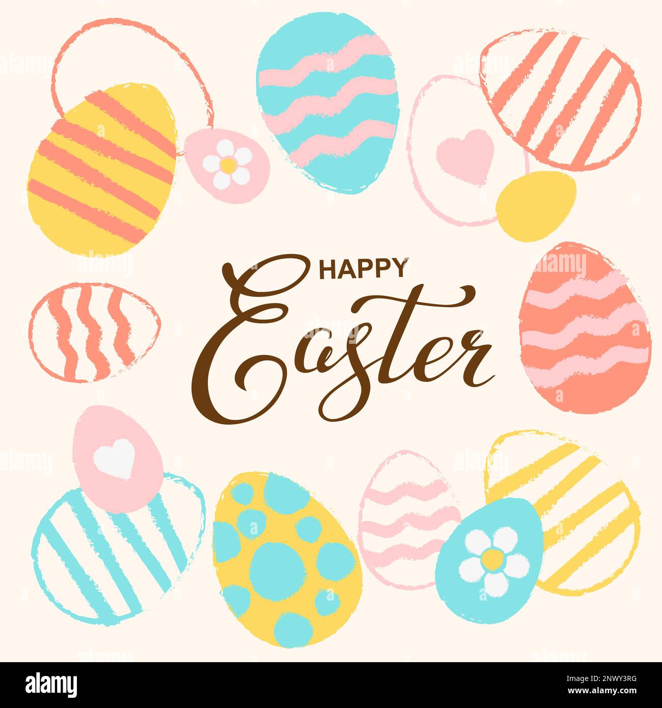Vector hand drawn silhouette of Easter eggs and Happy easter lettering ...
