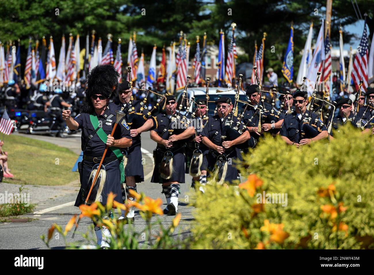 Members of the Boston Police Gaelic Column lead the funeral procession ...