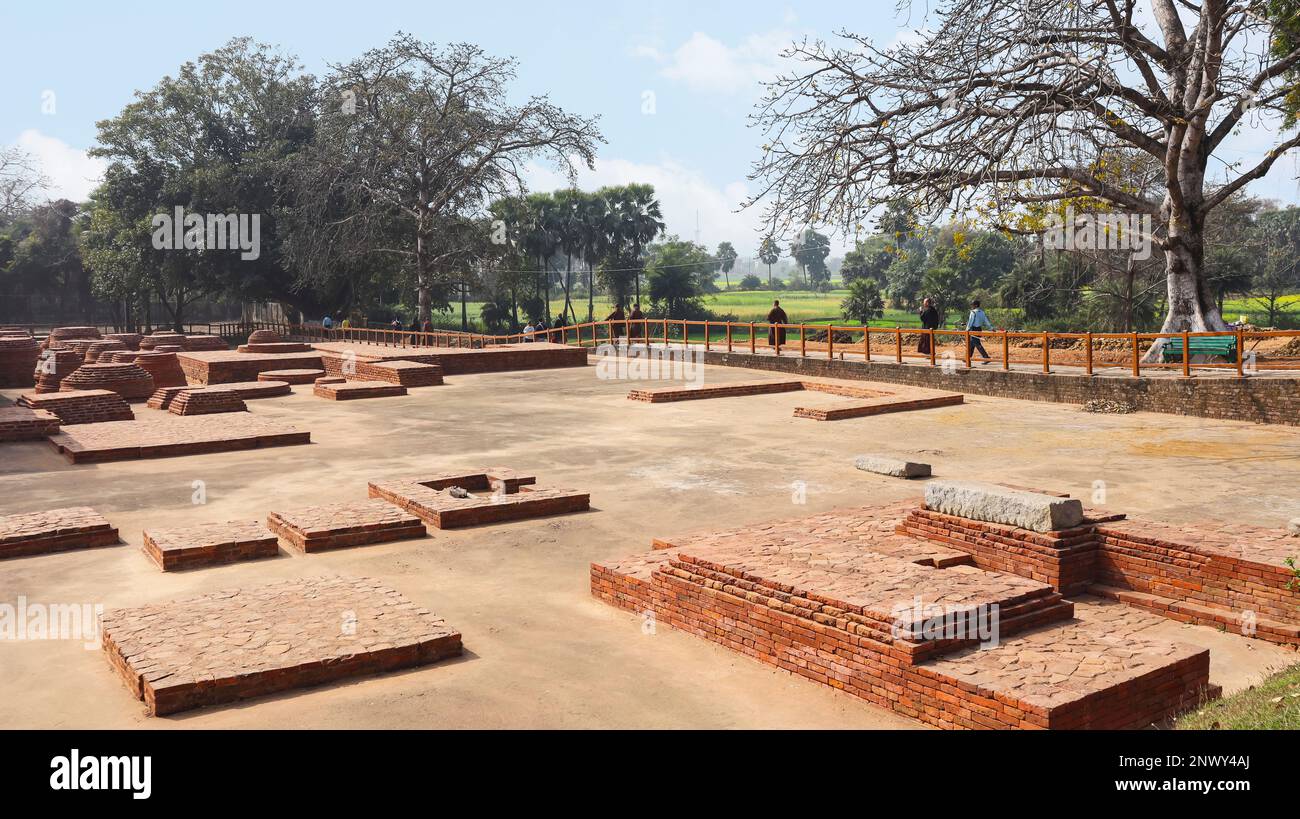 INDIA, BIHAR, NALANDA, February 2023, Tourist at the main structure of ...