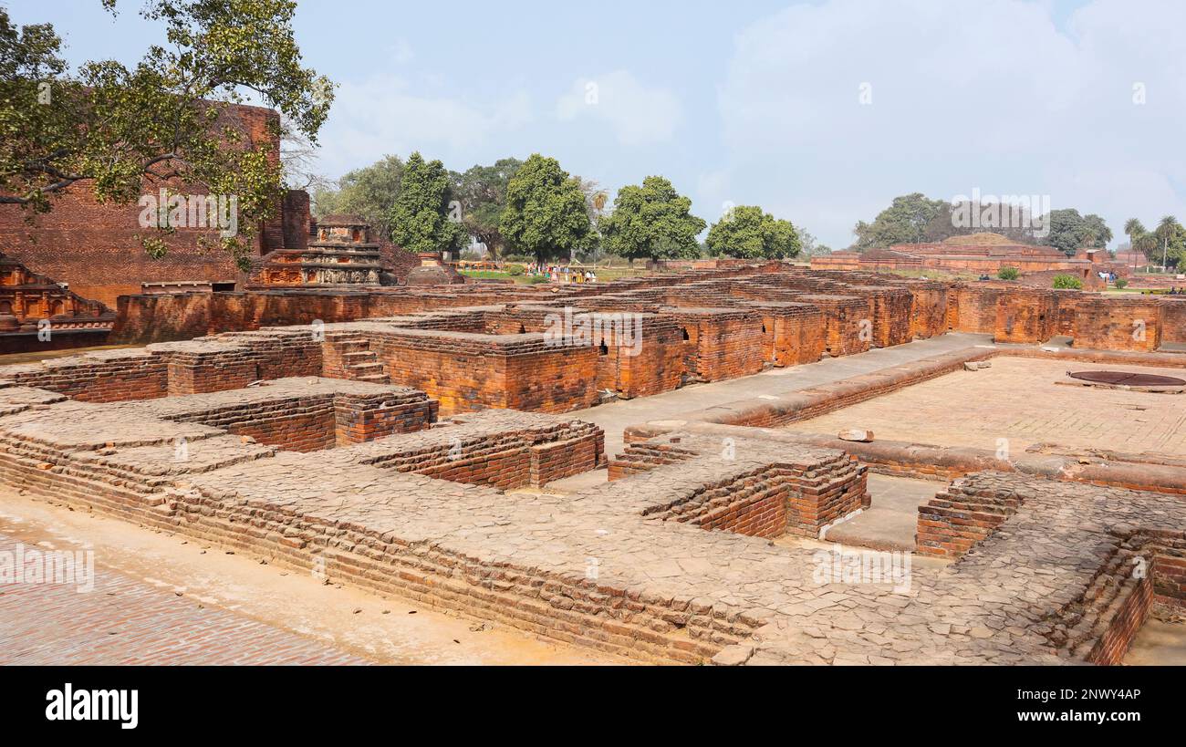 INDIA, BIHAR, NALANDA, February 2023, Tourist at ruined Monastery where ...