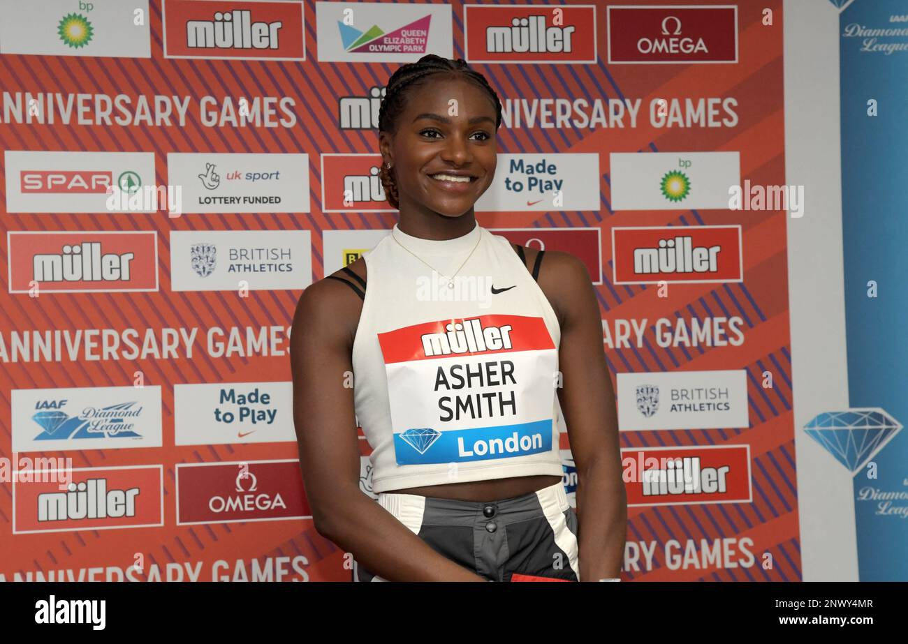 Dina Asher-Smith (GBR) poses during a press conference prior to the ...