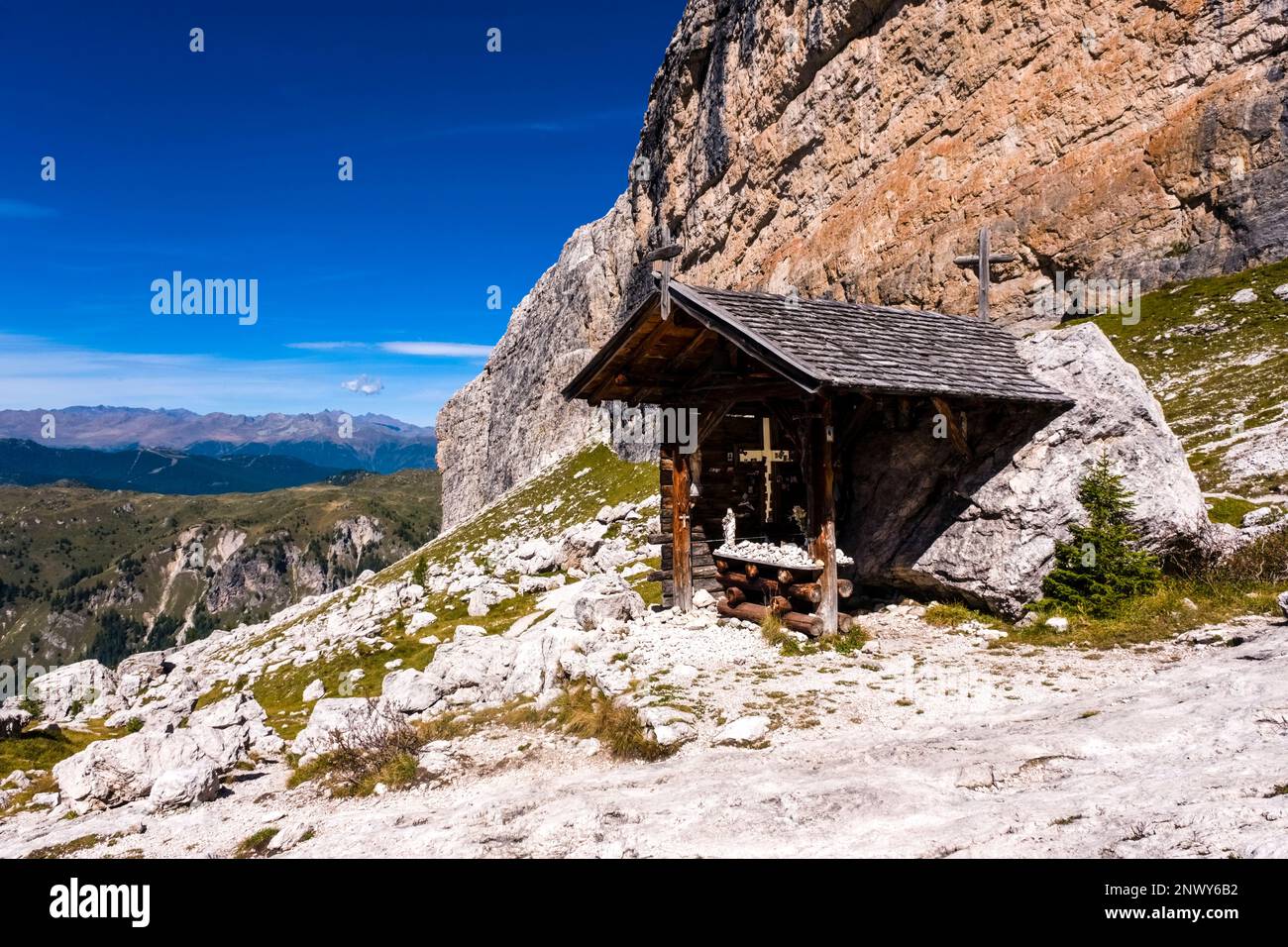 A small chapel near the mountain hut Rifugio Francis Fox Tuckett on via ...
