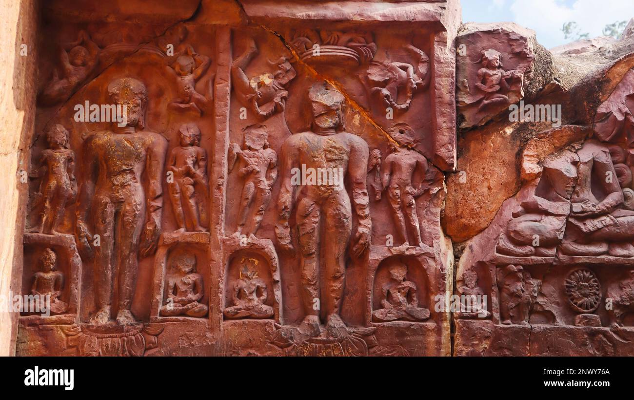 Carving Sculptures of Jain Saints on the Wall of Sone Bhandar Caves ...