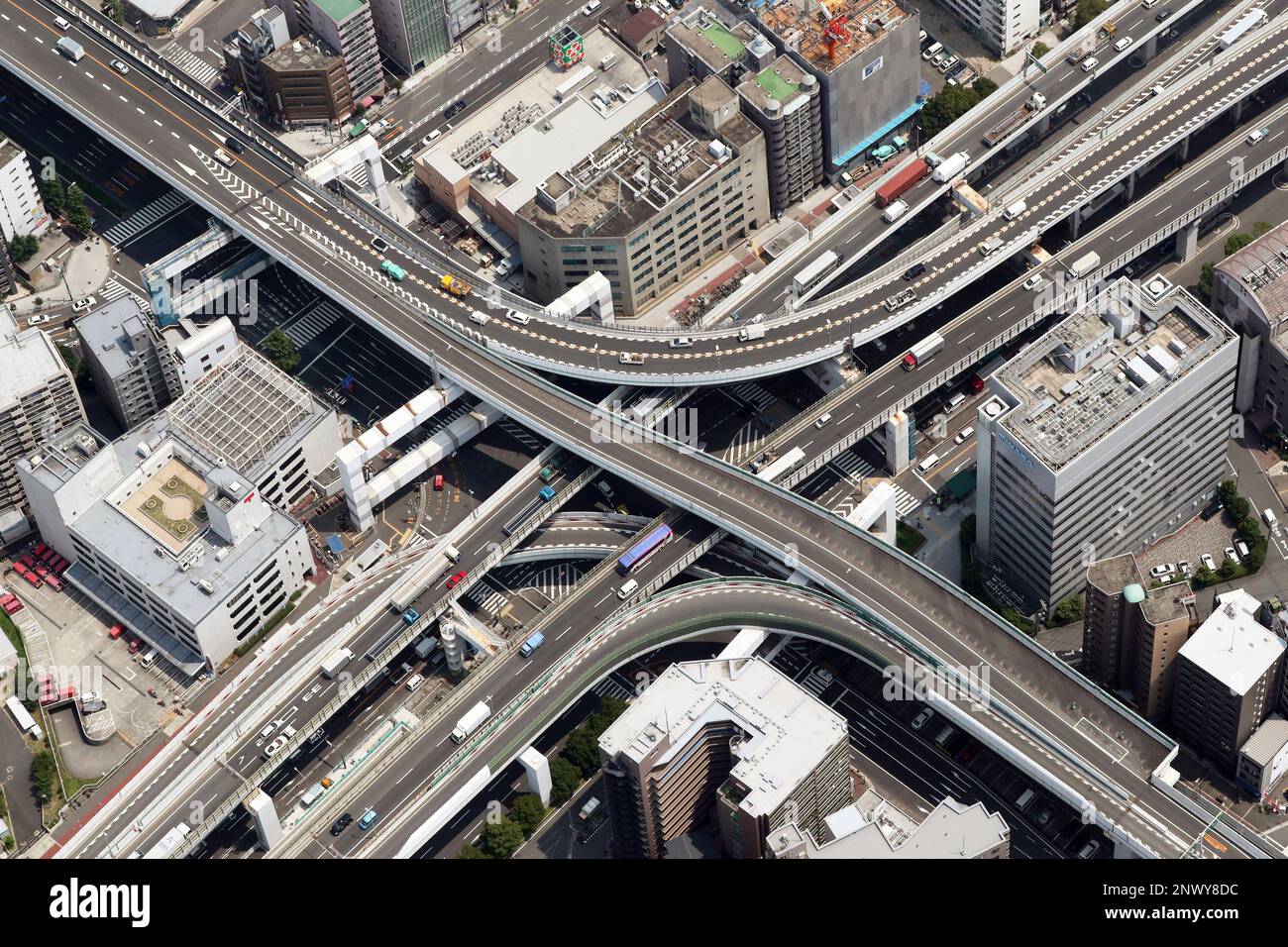 An aerial photo taken on July 17 shows Awaza Junction of the Hanshin ...