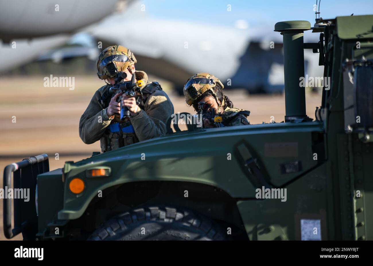 Airmen from the 172nd Security Forces Squadron challenge a role-player ...