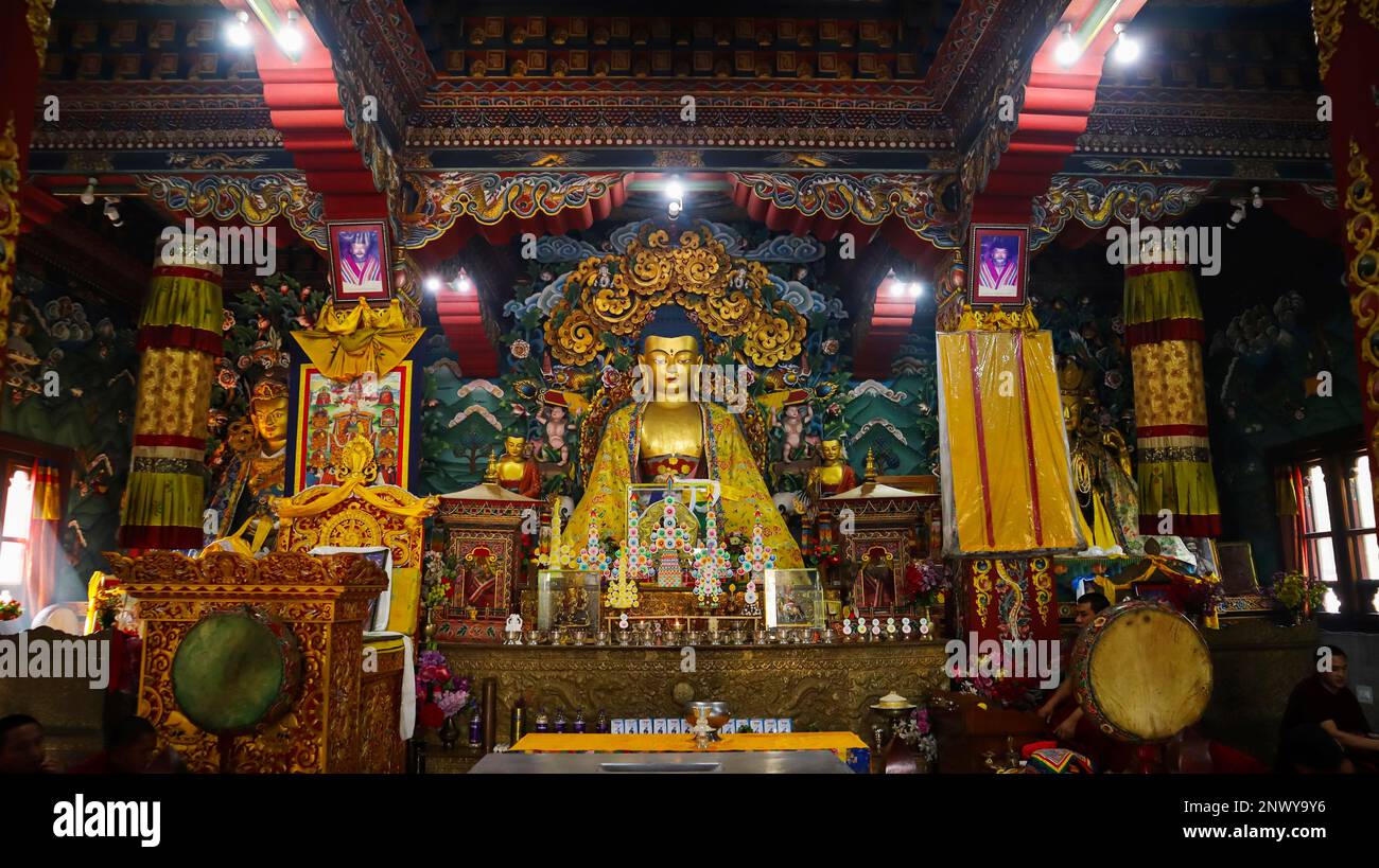 INDIA, BIHAR, BODH GAYA, January 2023, Devotee inside Royal Bhutan ...