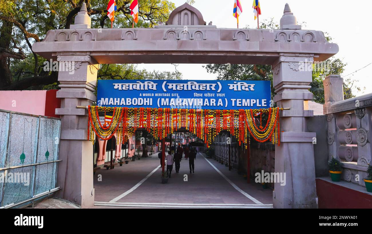 INDIA, BIHAR, BODH GAYA, January 2023, Devotee at the entrance of ...
