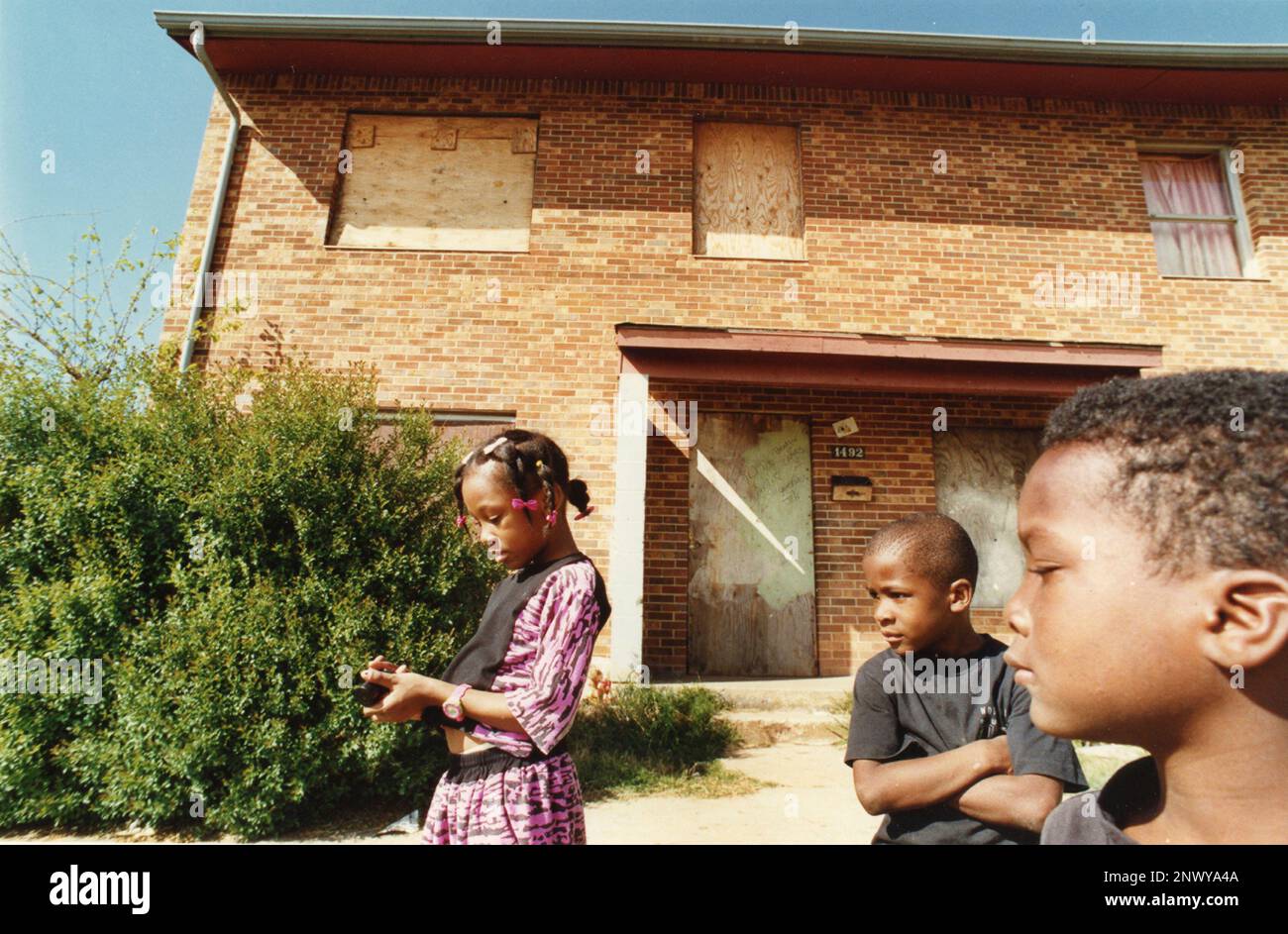 Children outside of East Lake Meadows, a notorious housing project in Atlanta, Ga. on March 22 ...