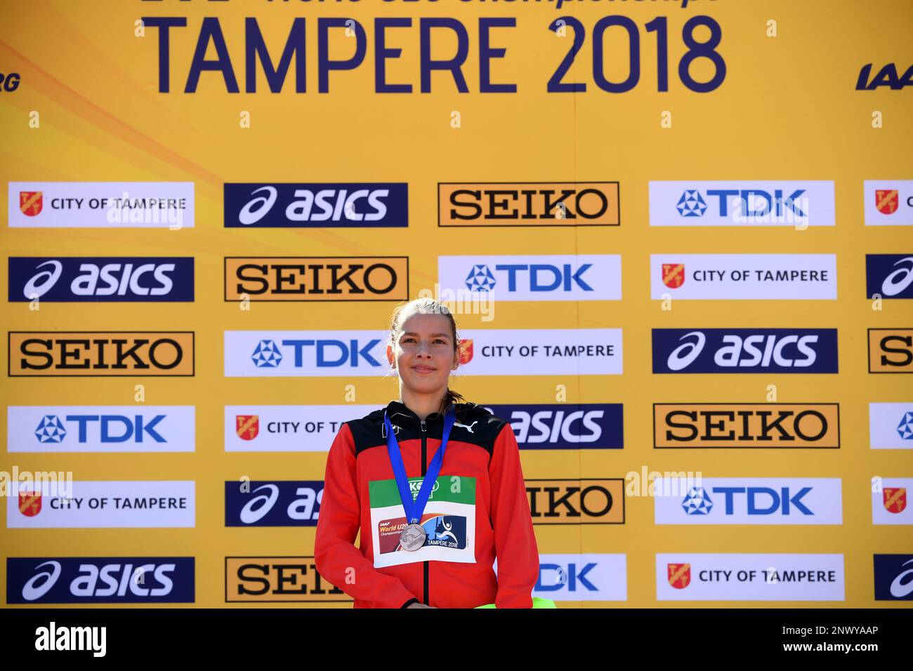 Women's triple jump winner Aleksandra Nacheva (BUL) poses with gold ...