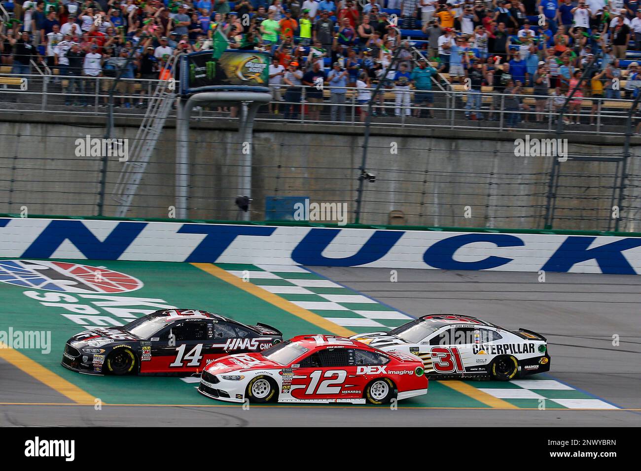 Clint Bowyer (14), Ryan Blaney (12) and Ryan Newman (31) during the ...