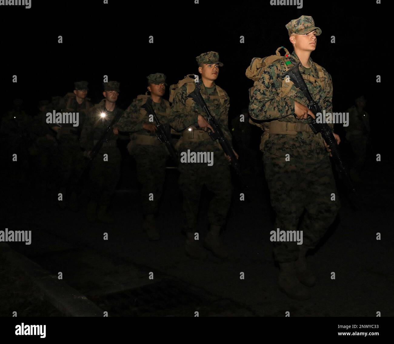 Recruits with Bravo Company, 1st Recruit Training Battalion, begin the ...