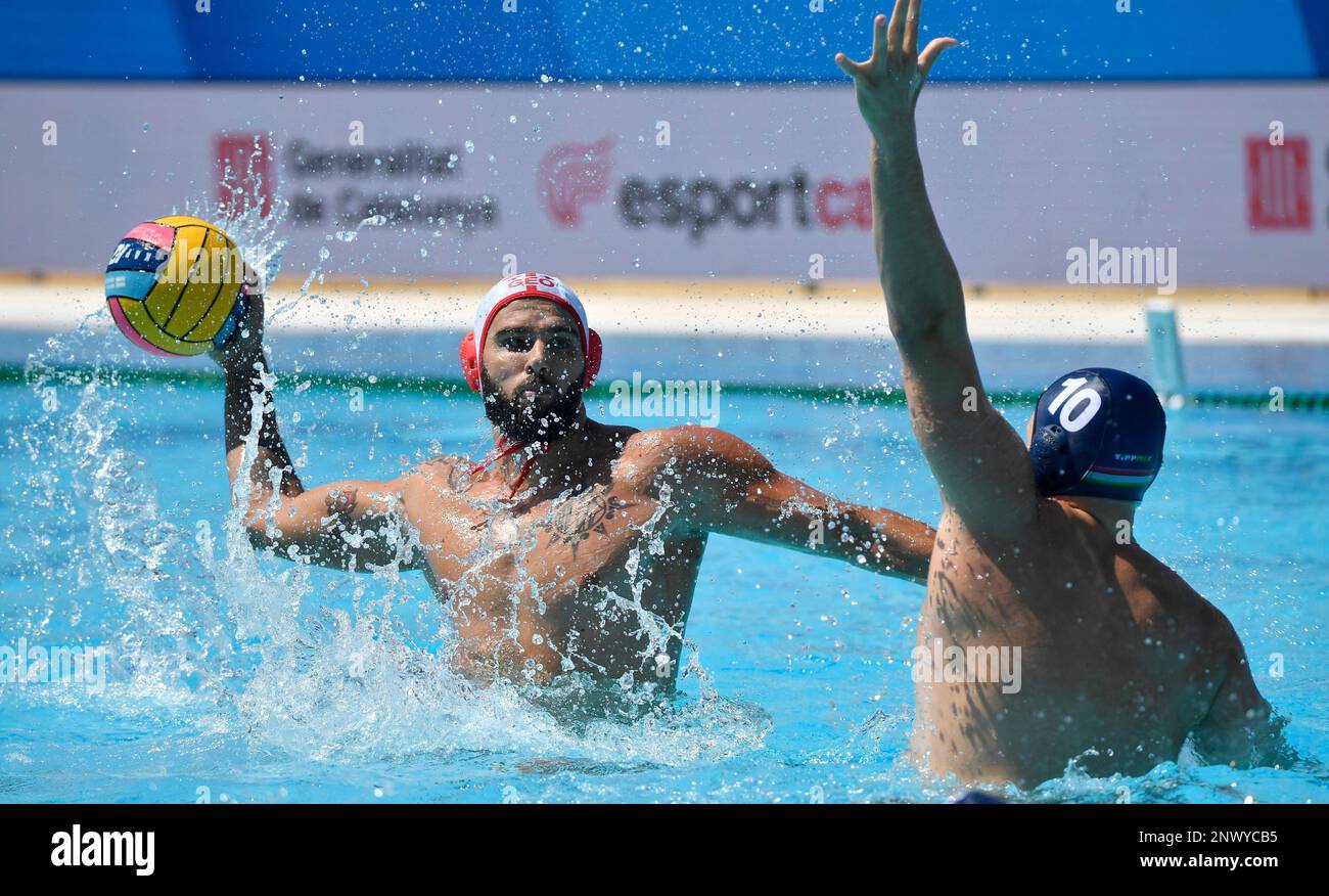 Bence Batori, right, of Hungary, looks for an outlet against Marko ...