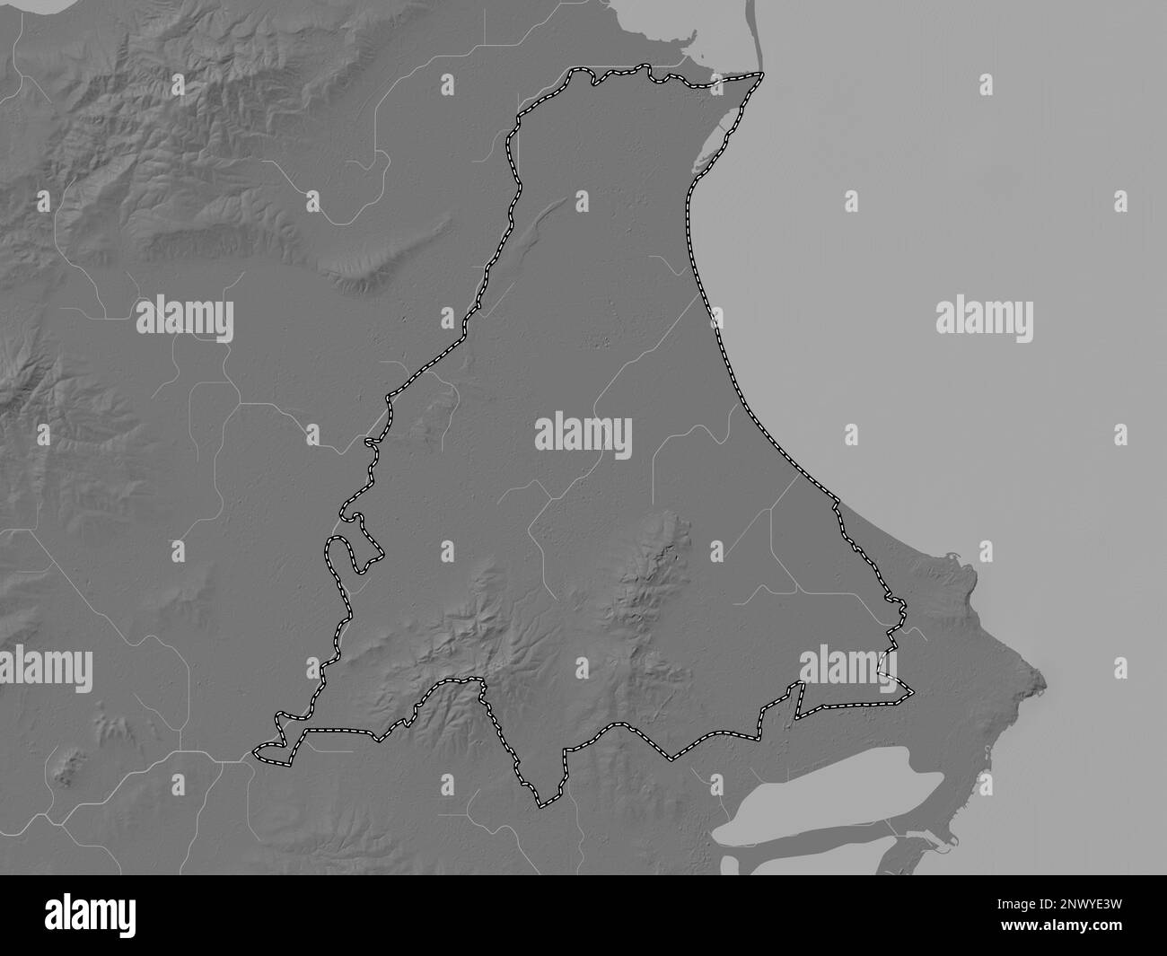 Ariana, governorate of Tunisia. Bilevel elevation map with lakes and ...