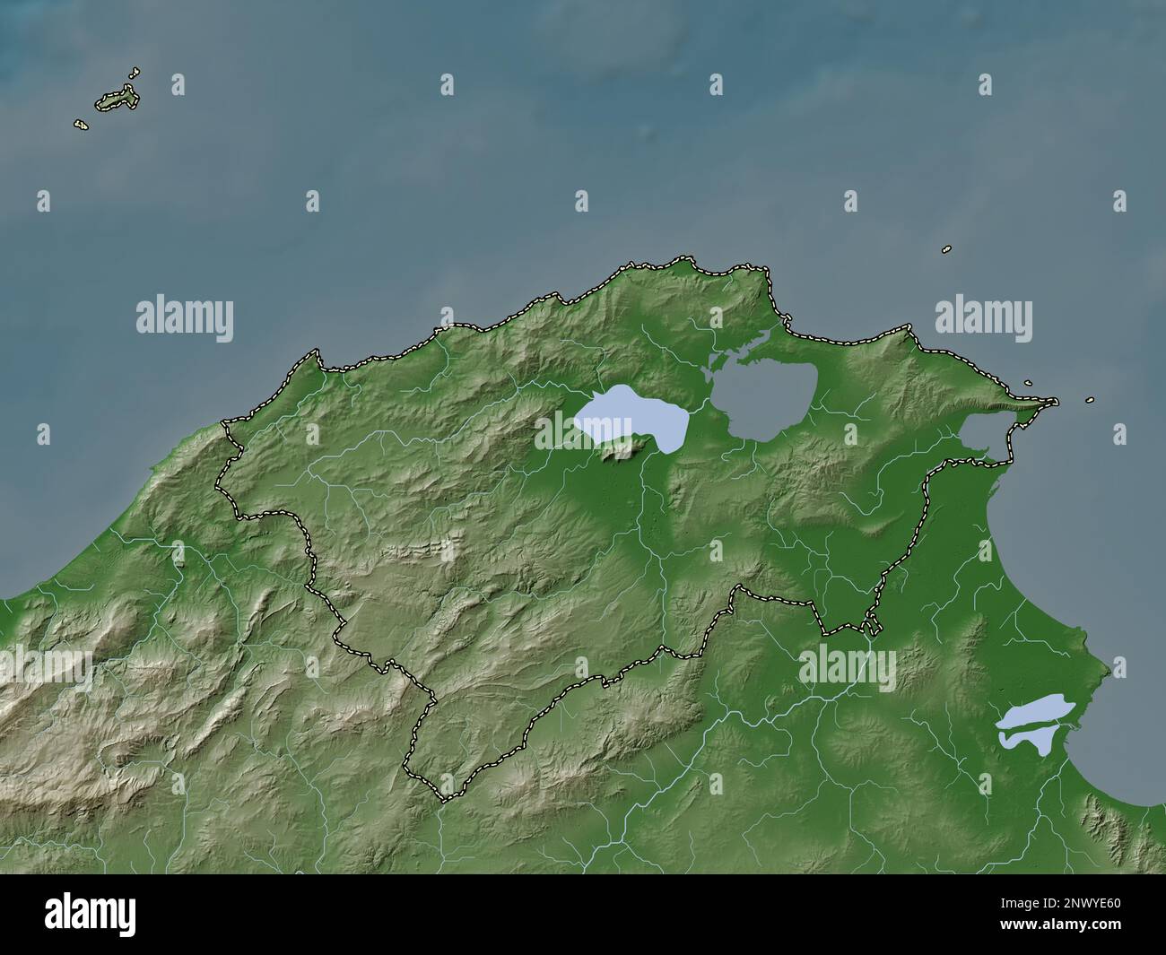 Bizerte, governorate of Tunisia. Elevation map colored in wiki style ...