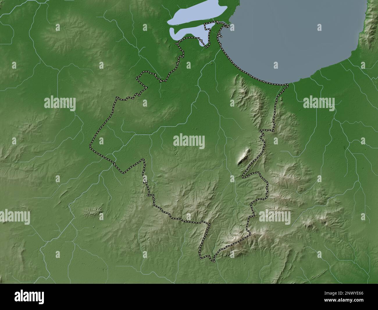 Ben Arous, governorate of Tunisia. Elevation map colored in wiki style ...