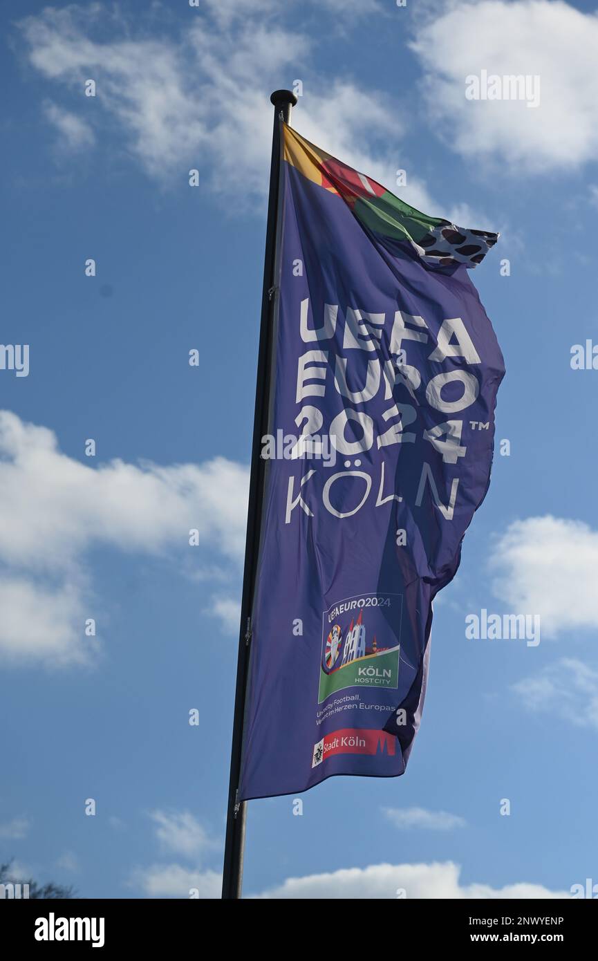 Cologne, Germany. 28th Feb, 2023. The flag of the European Football ...