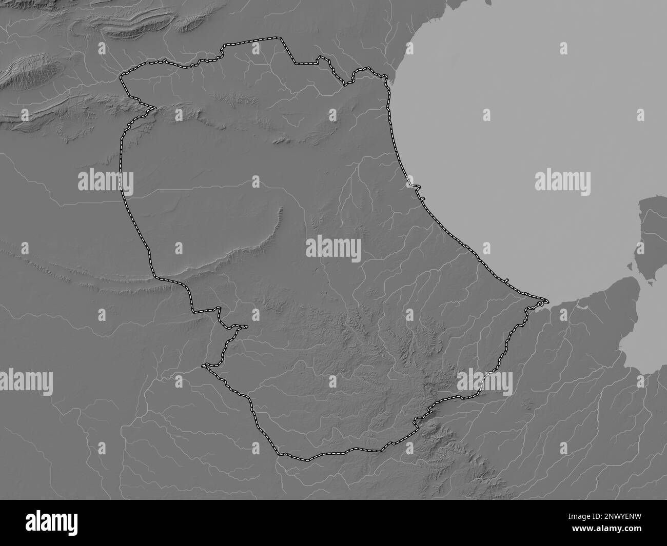 Gabes, governorate of Tunisia. Bilevel elevation map with lakes and ...