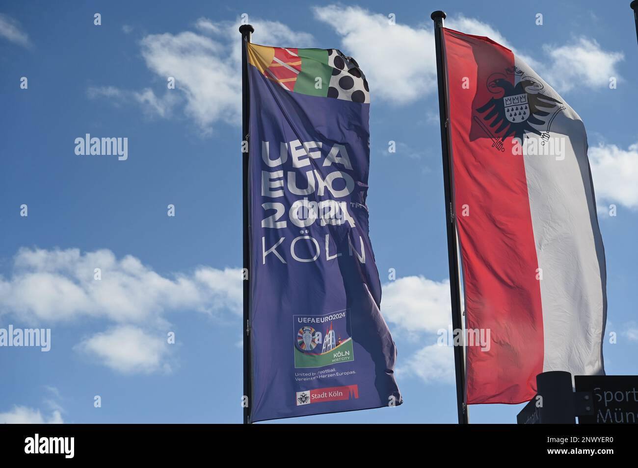 Cologne, Germany. 28th Feb, 2023. The flag of the European Football ...