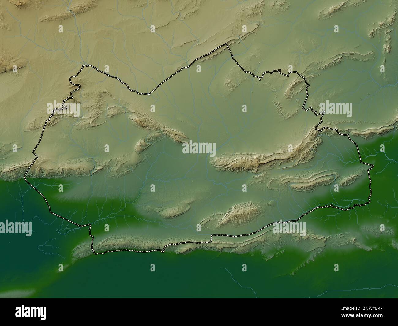 Gafsa, governorate of Tunisia. Colored elevation map with lakes and ...