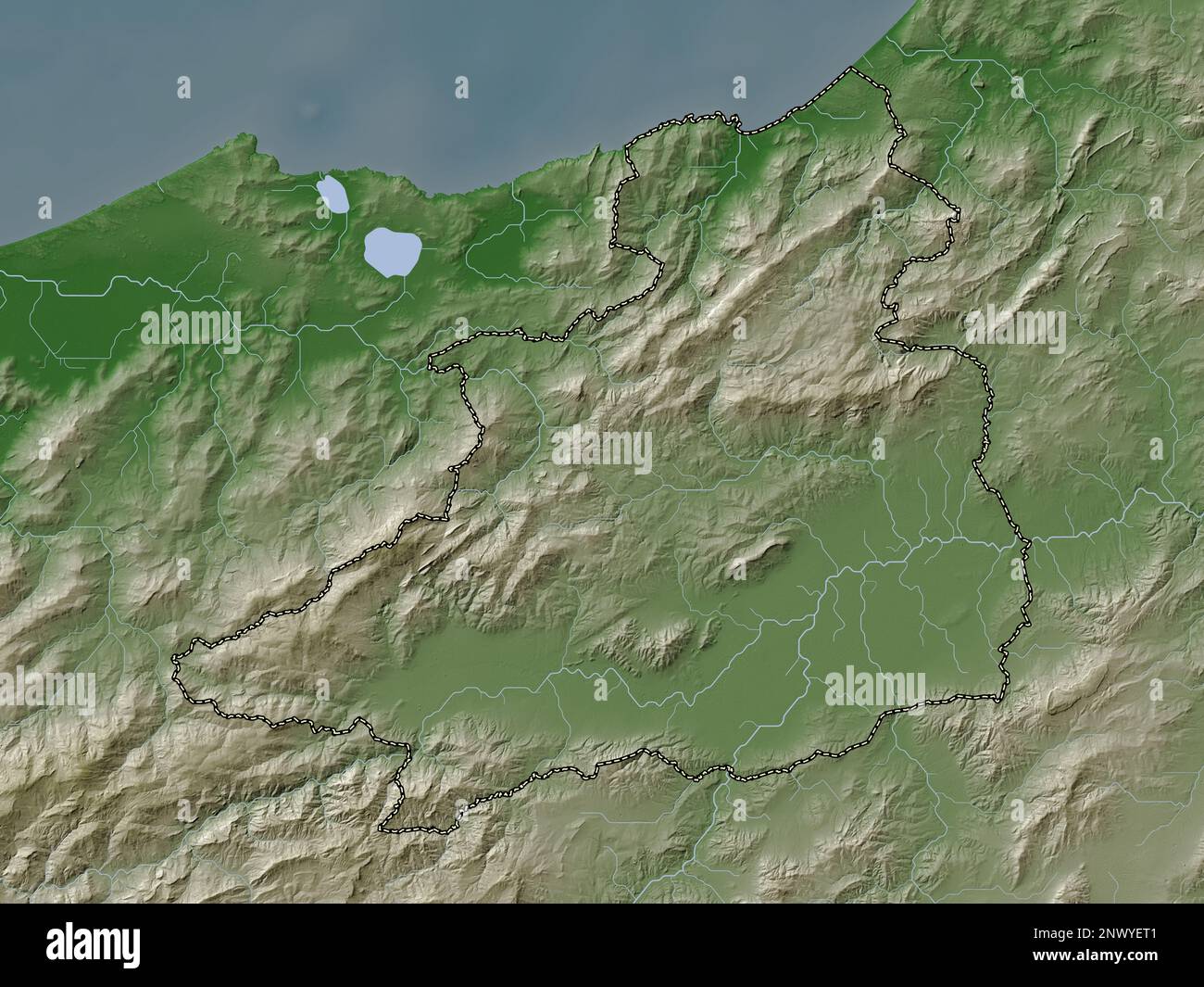 Jendouba, governorate of Tunisia. Elevation map colored in wiki style ...