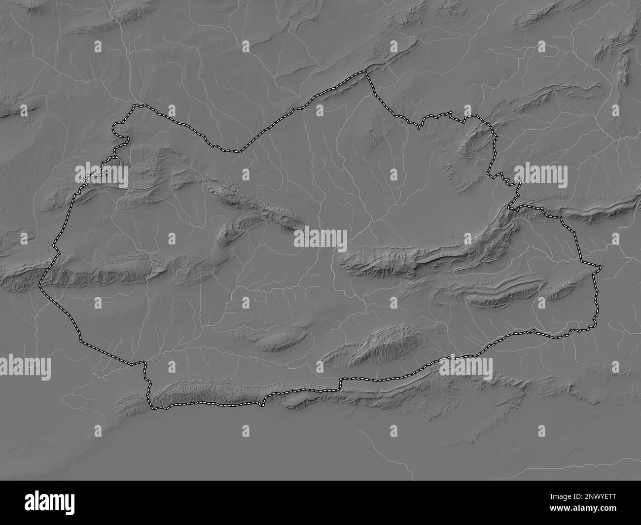 Gafsa, governorate of Tunisia. Bilevel elevation map with lakes and ...