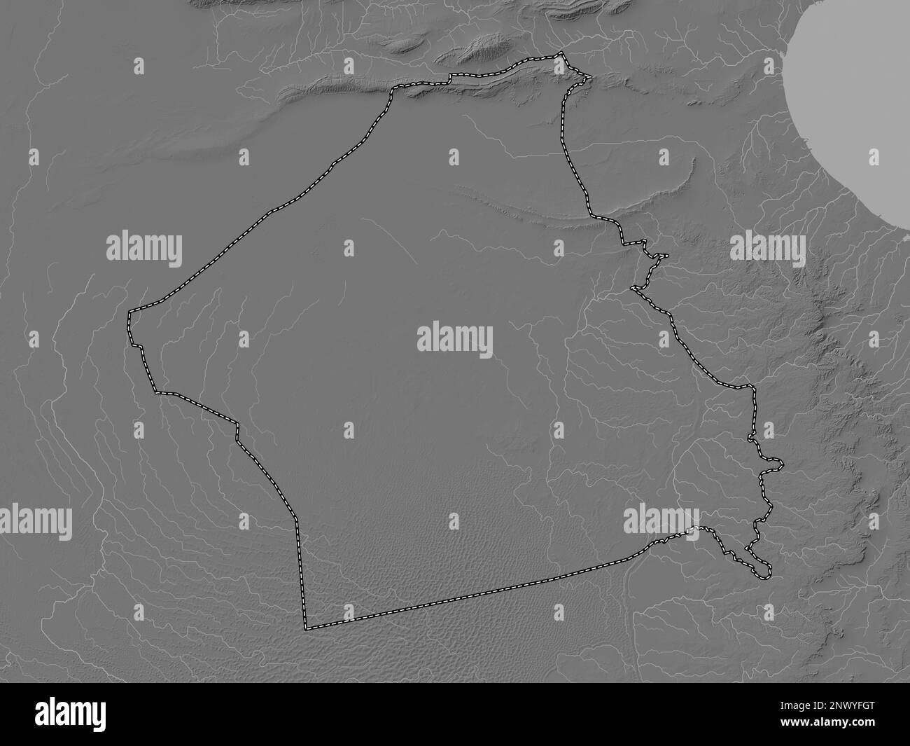 Kebili, governorate of Tunisia. Bilevel elevation map with lakes and ...