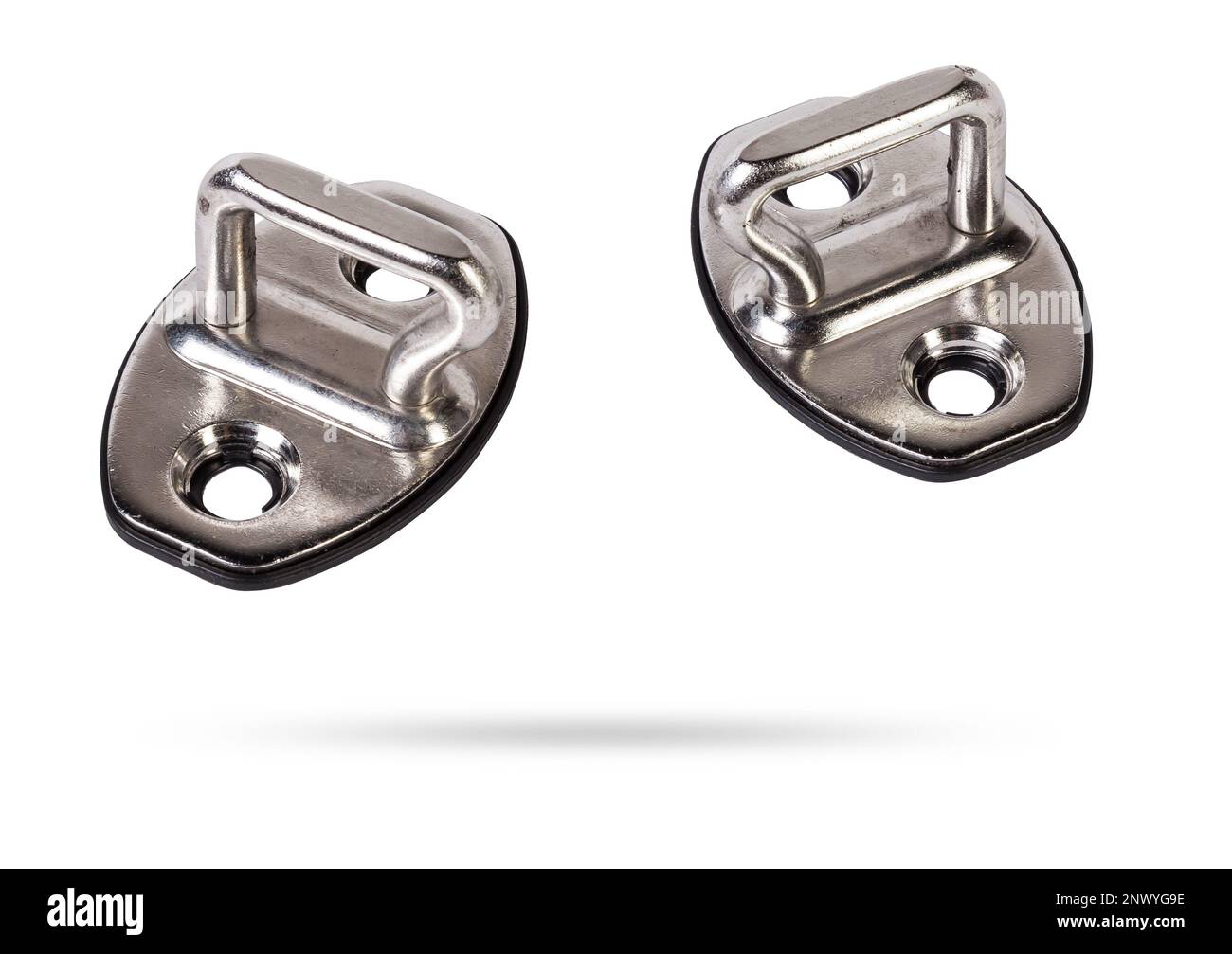 Spare part and body element hinge of a door lock from a car on a white ...