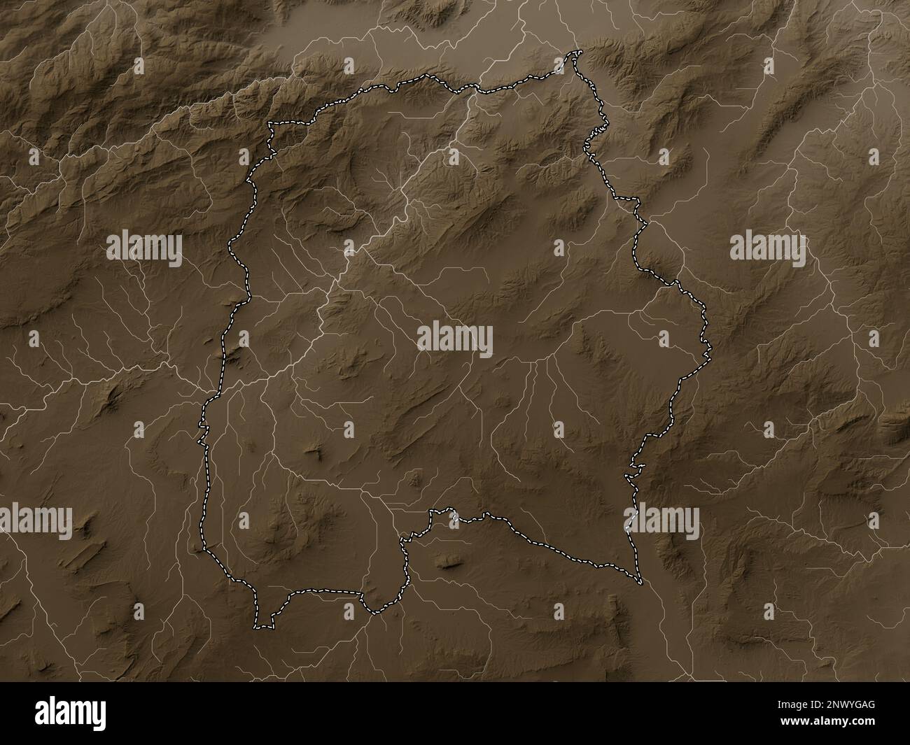 Le Kef, governorate of Tunisia. Elevation map colored in sepia tones ...