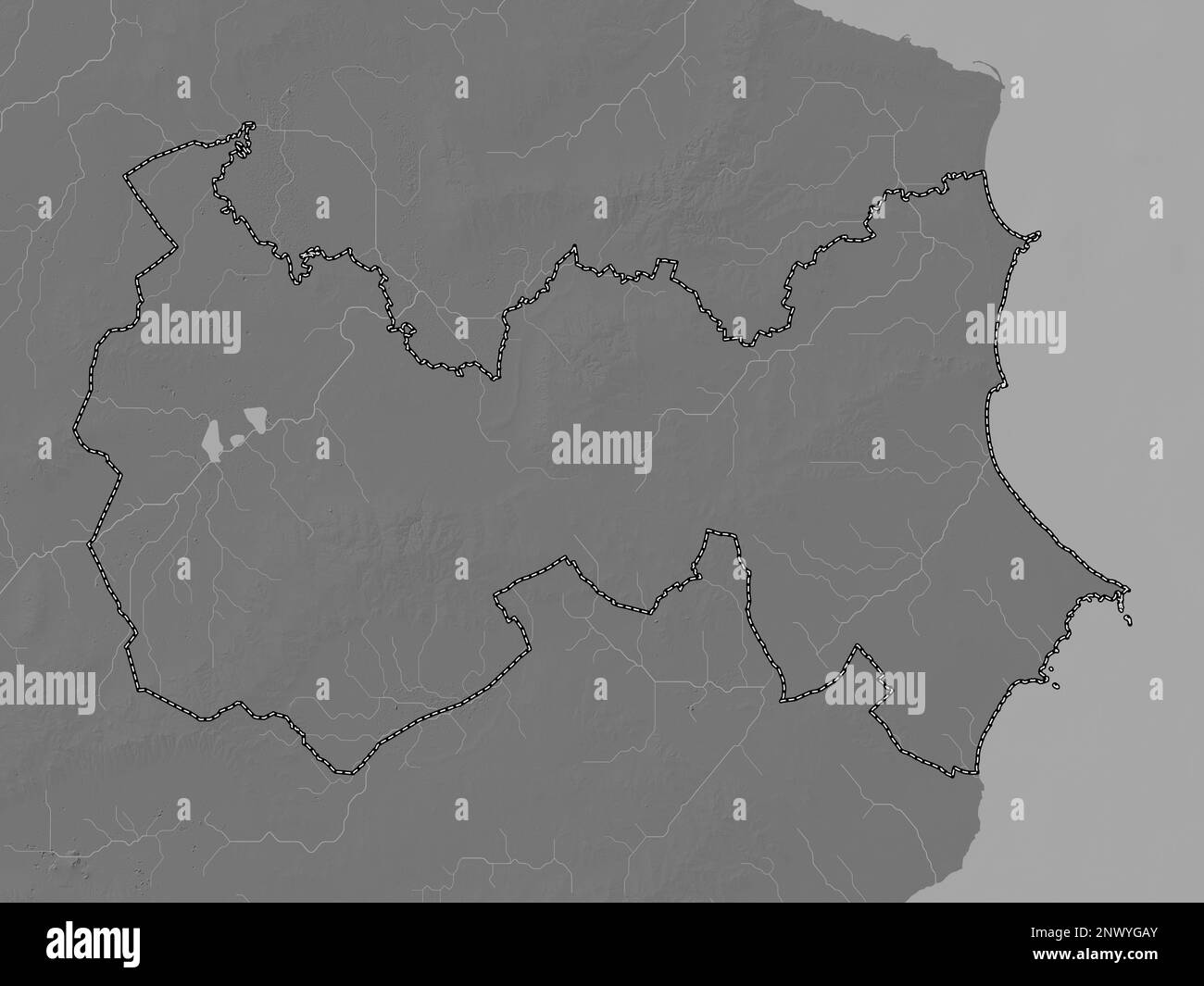 Mahdia, governorate of Tunisia. Bilevel elevation map with lakes and ...