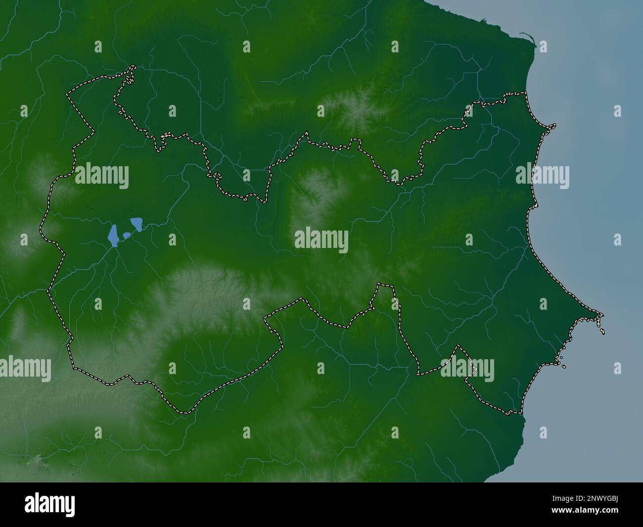 Mahdia, governorate of Tunisia. Colored elevation map with lakes and ...