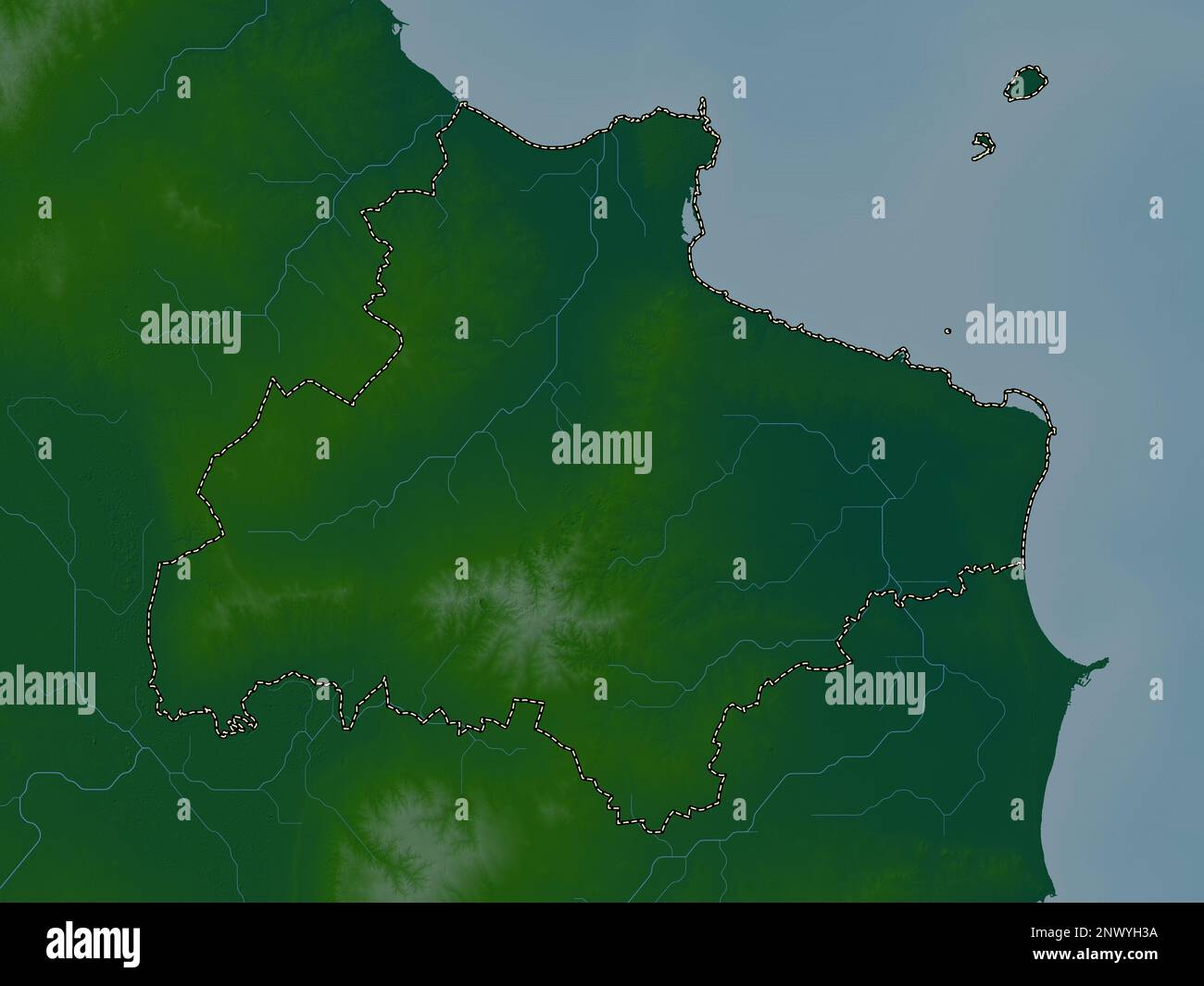 Monastir, governorate of Tunisia. Colored elevation map with lakes and ...