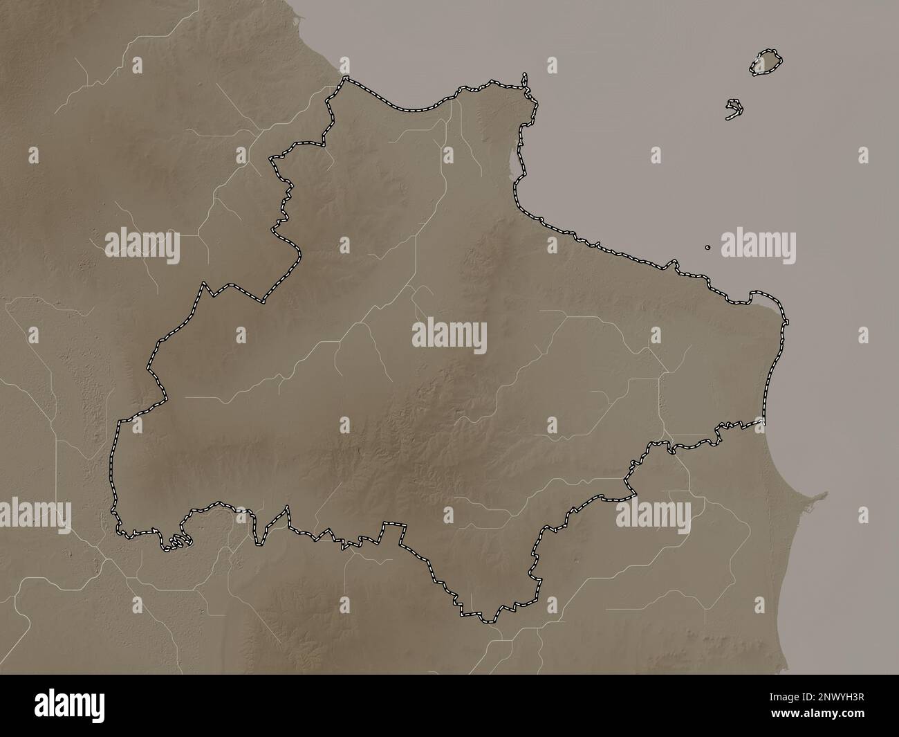 Monastir, governorate of Tunisia. Elevation map colored in sepia tones ...