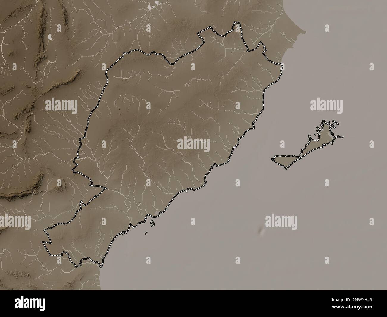 Sfax, governorate of Tunisia. Elevation map colored in sepia tones with ...