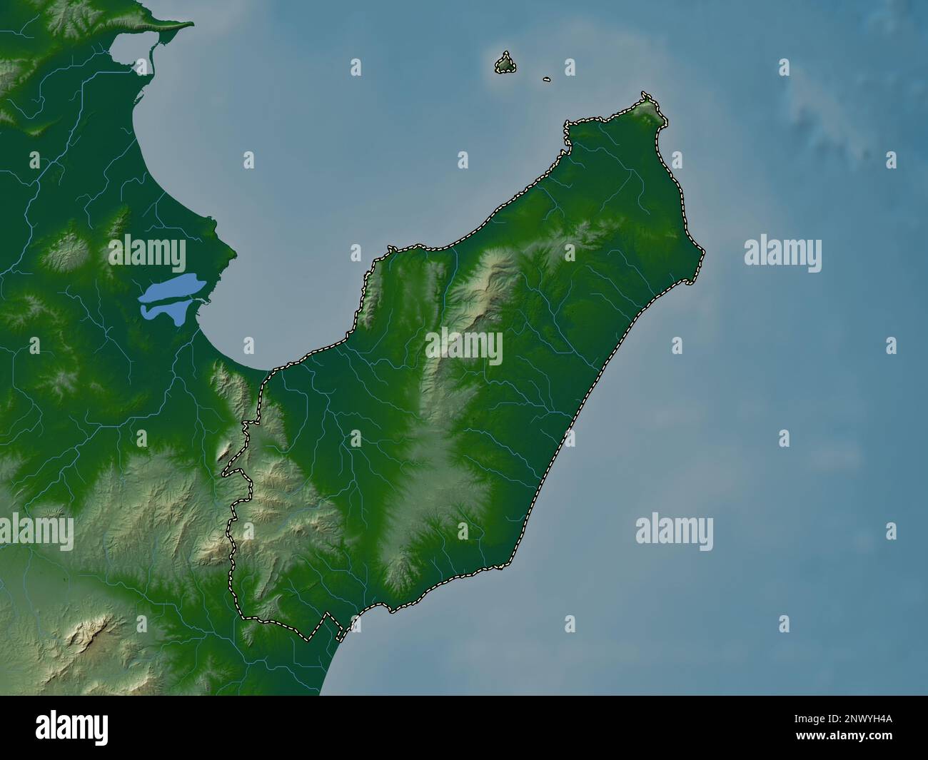 Nabeul, governorate of Tunisia. Colored elevation map with lakes and ...