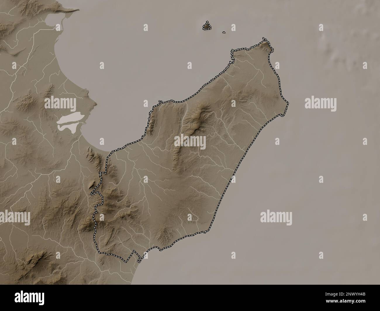 Nabeul, governorate of Tunisia. Elevation map colored in sepia tones ...
