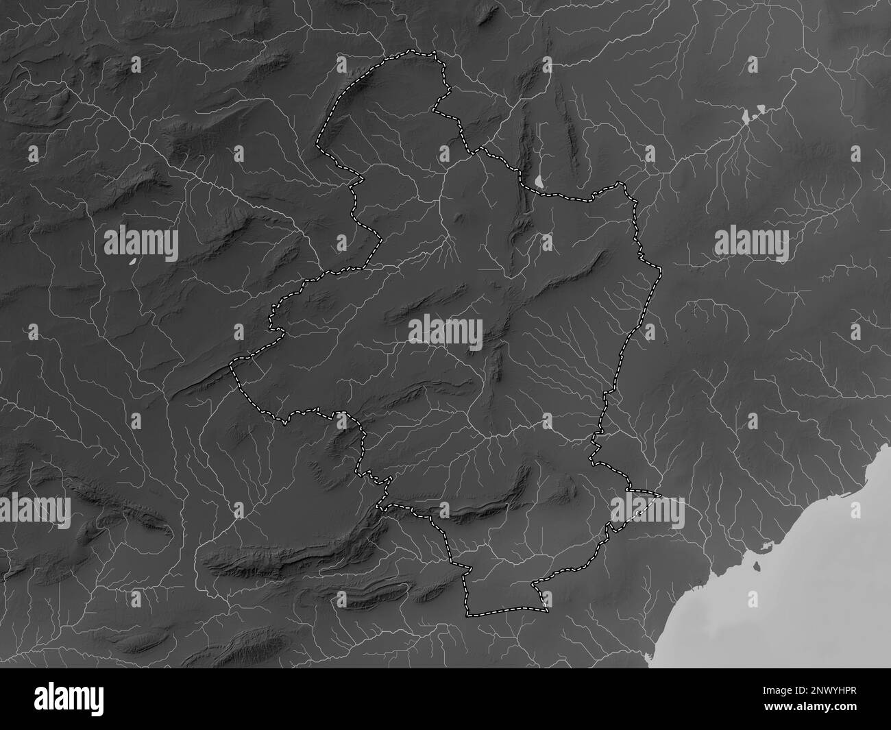 Sidi Bou Zid, governorate of Tunisia. Grayscale elevation map with ...