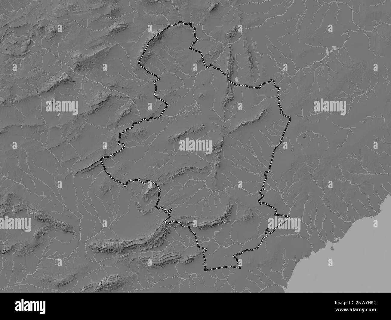 Sidi Bou Zid, governorate of Tunisia. Bilevel elevation map with lakes ...