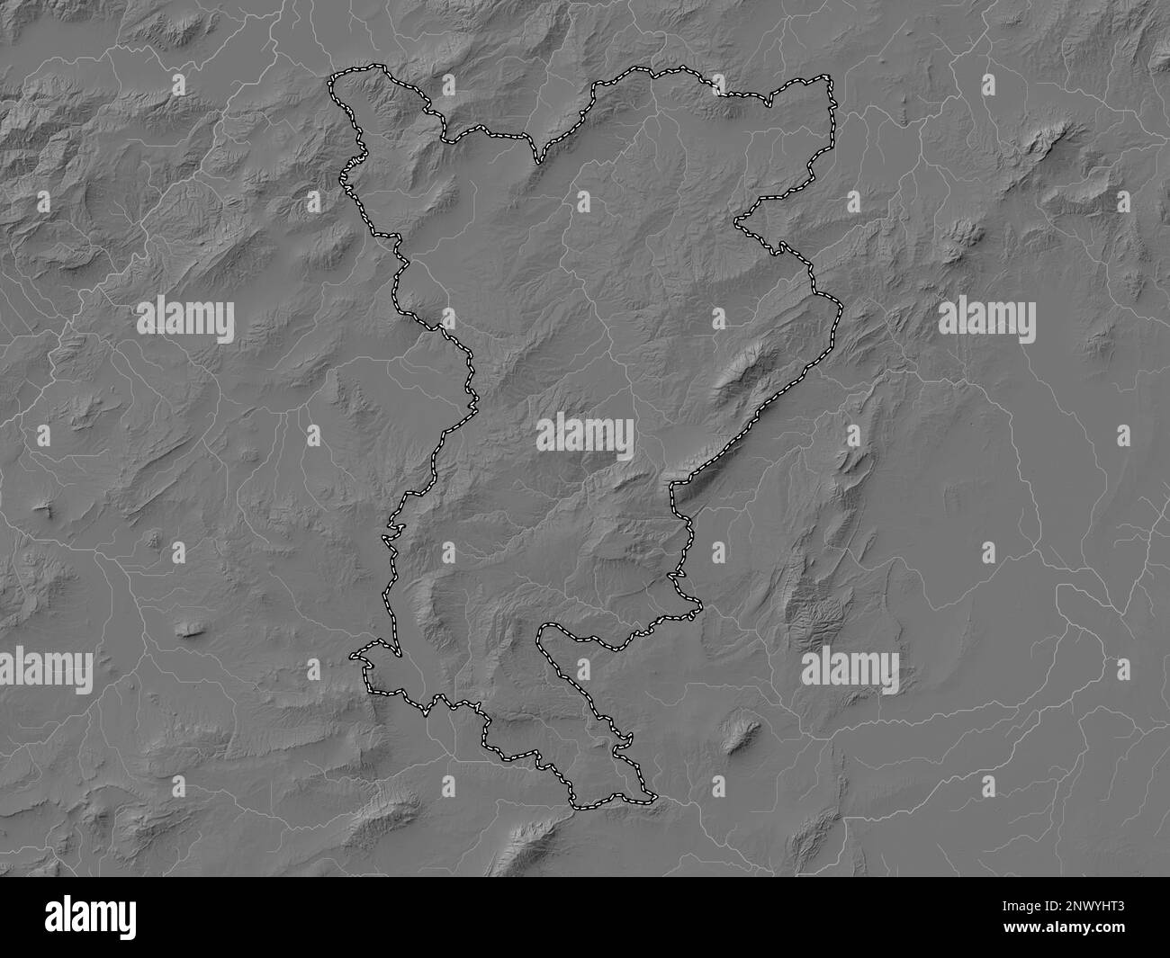 Siliana, governorate of Tunisia. Bilevel elevation map with lakes and ...