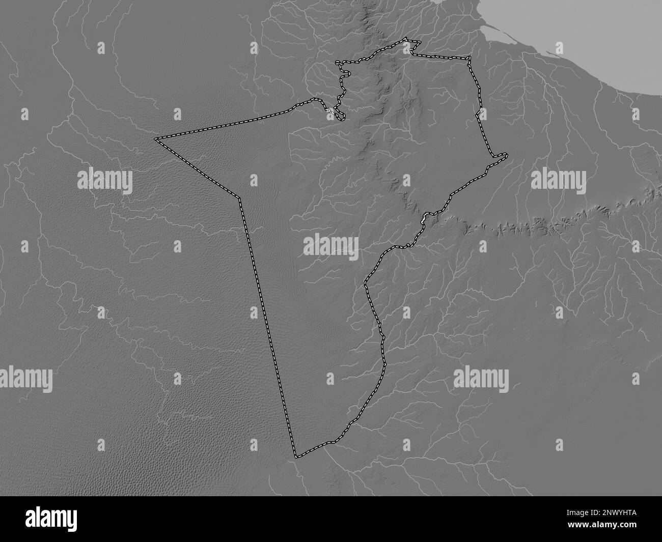 Tataouine, governorate of Tunisia. Bilevel elevation map with lakes and ...