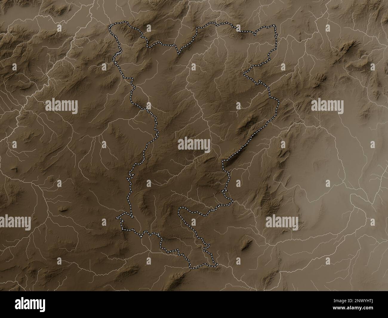 Siliana, governorate of Tunisia. Elevation map colored in sepia tones ...