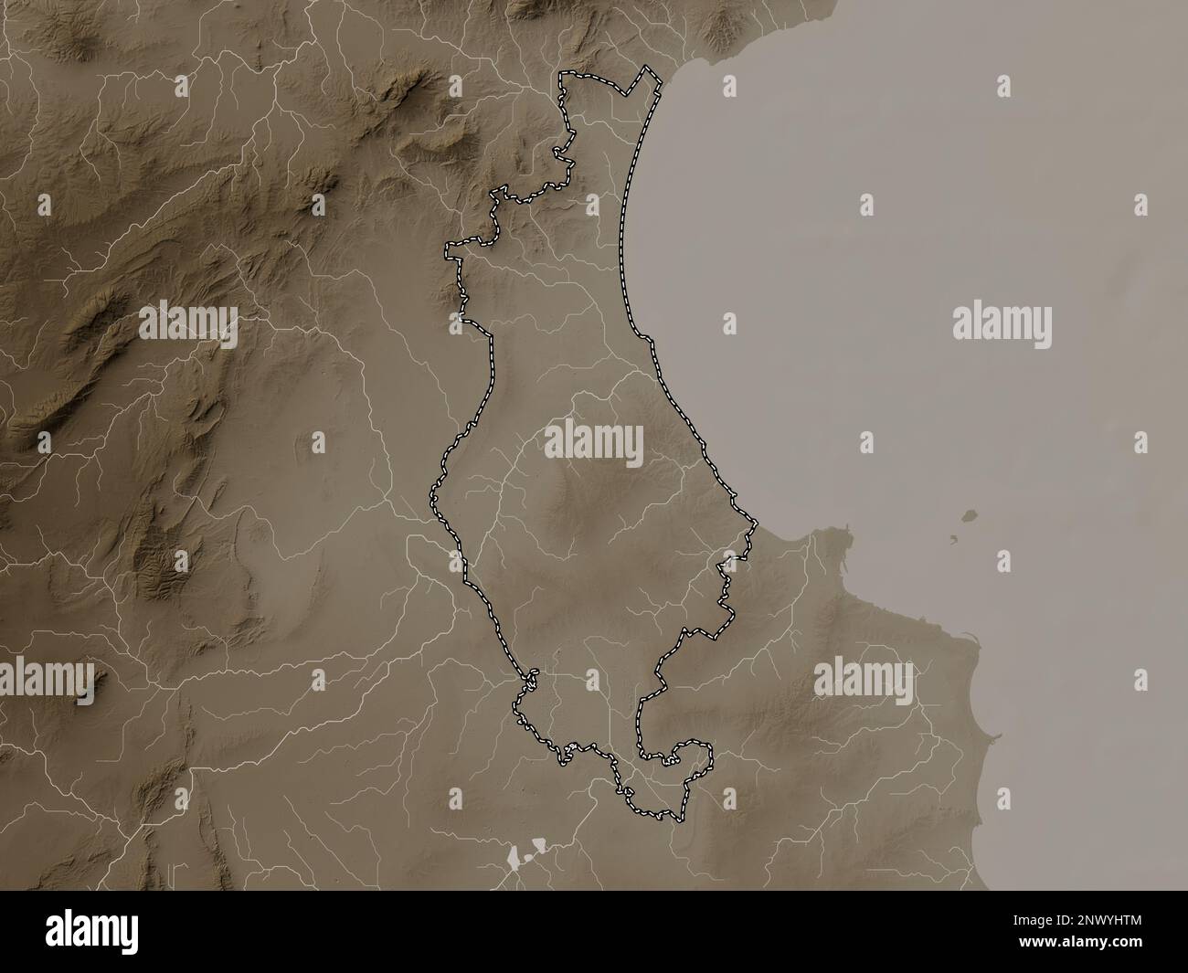 Sousse, governorate of Tunisia. Elevation map colored in sepia tones ...