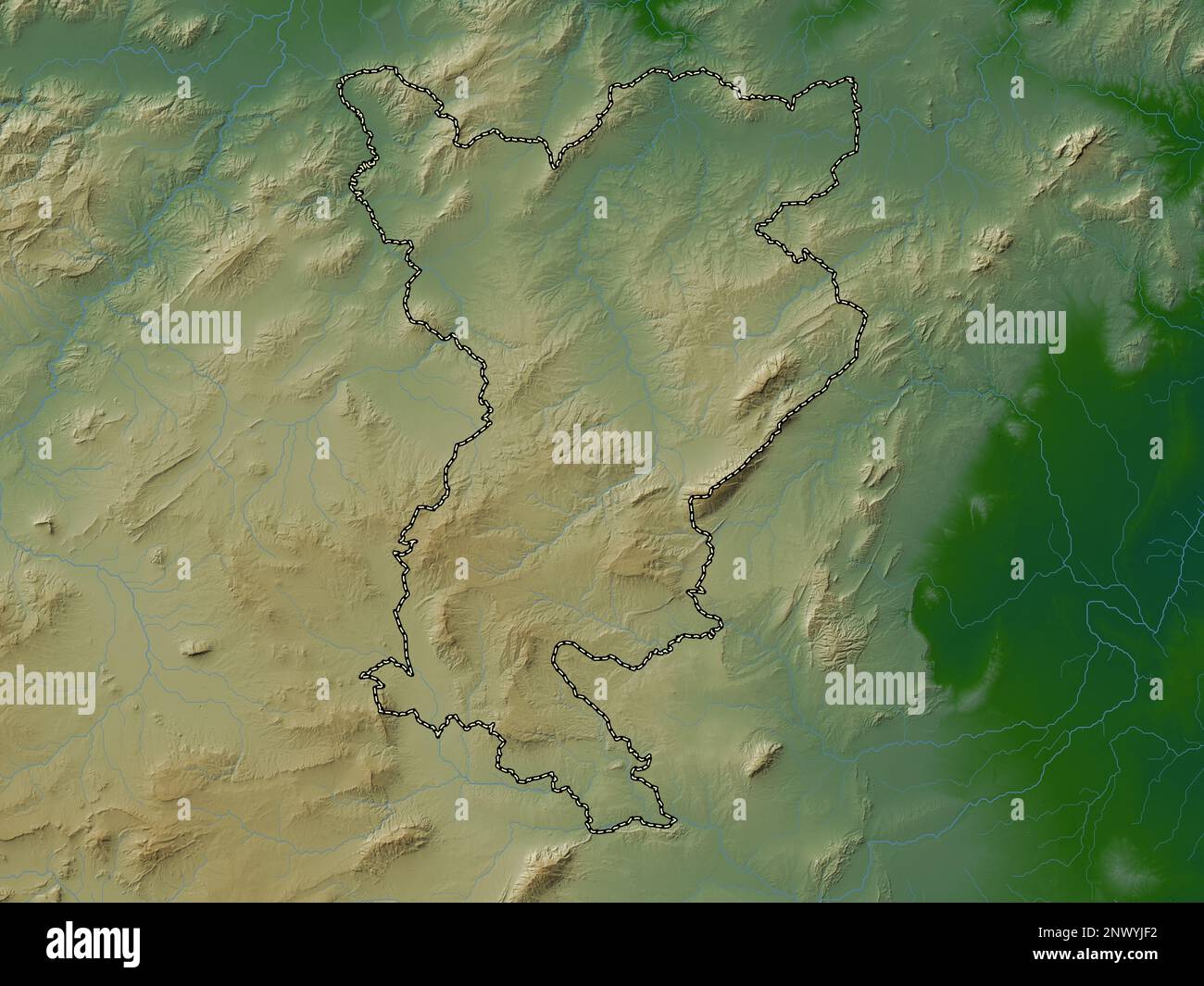 Siliana, governorate of Tunisia. Colored elevation map with lakes and ...