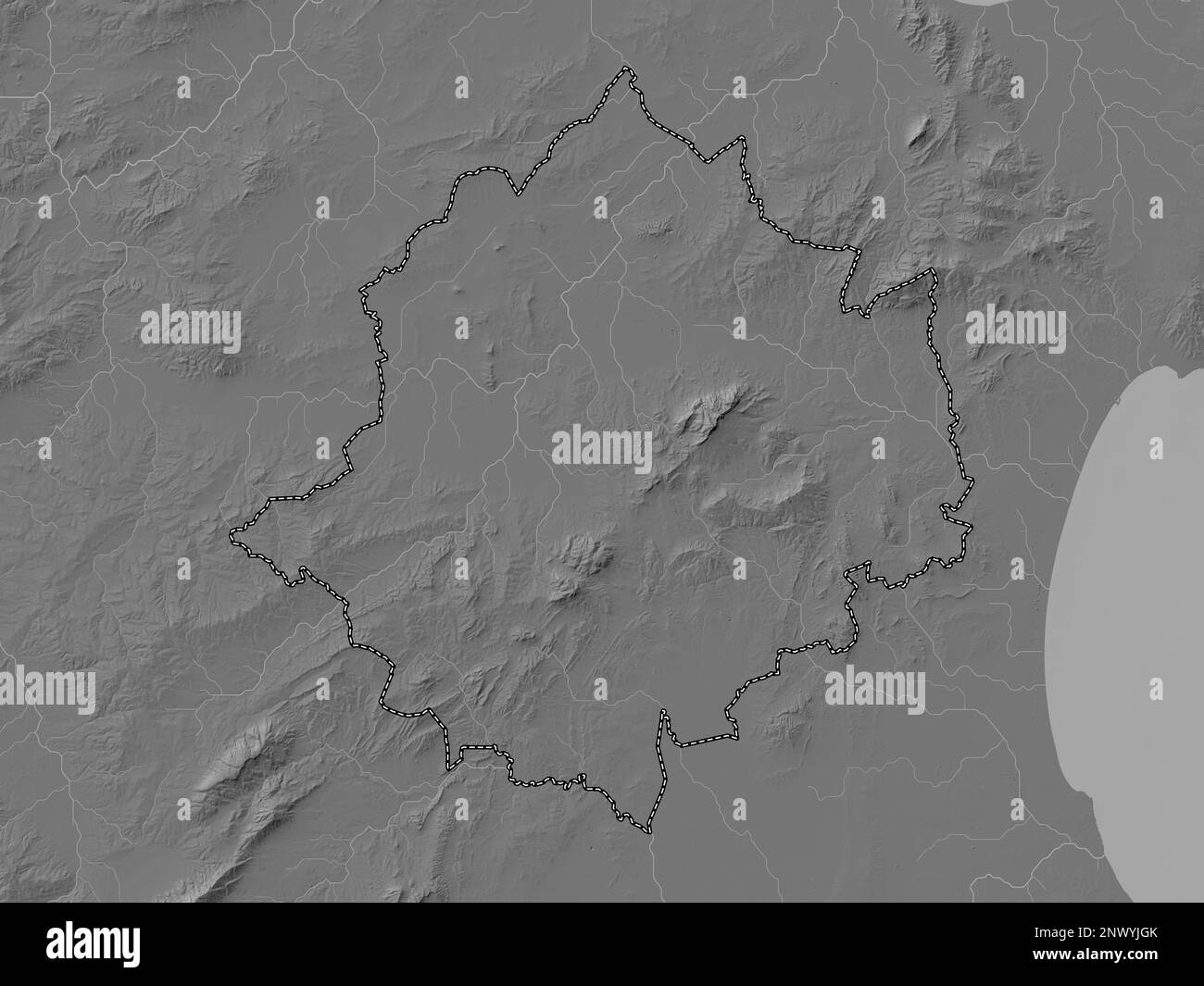 Zaghouan, governorate of Tunisia. Bilevel elevation map with lakes and ...