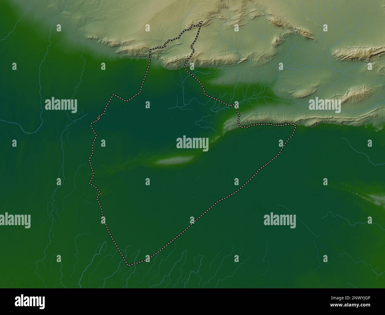 Tozeur, governorate of Tunisia. Colored elevation map with lakes and ...