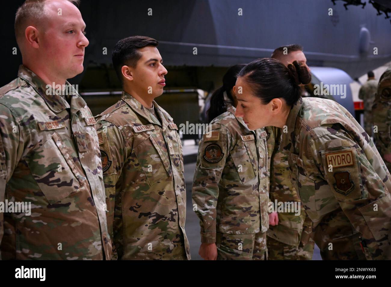 Airmen receive a uniform inspection during the 5th Bomb Wing Weapons ...