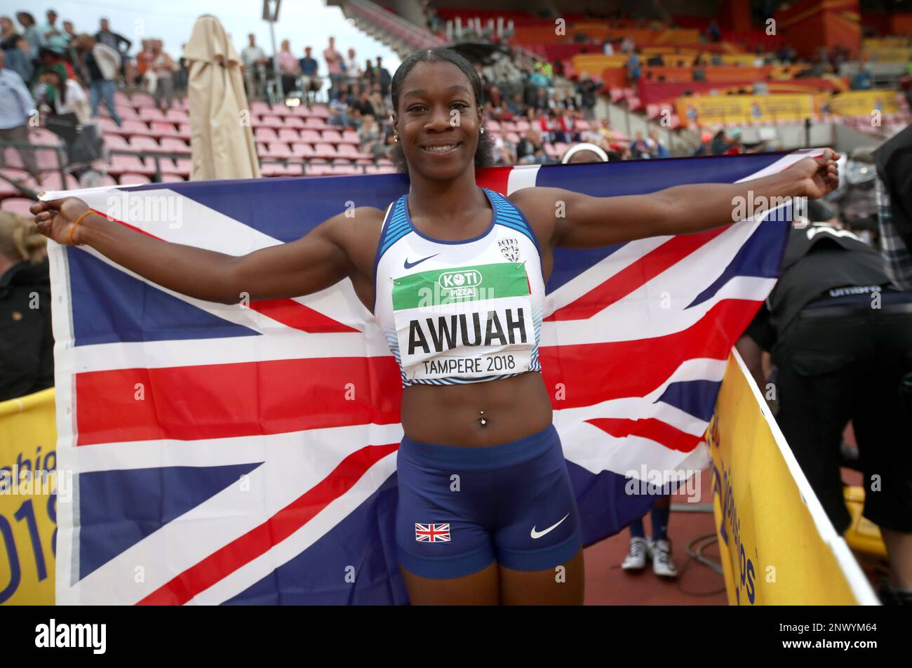Kristal Awuah (GBR) poses with British flag after placing thidr in the ...