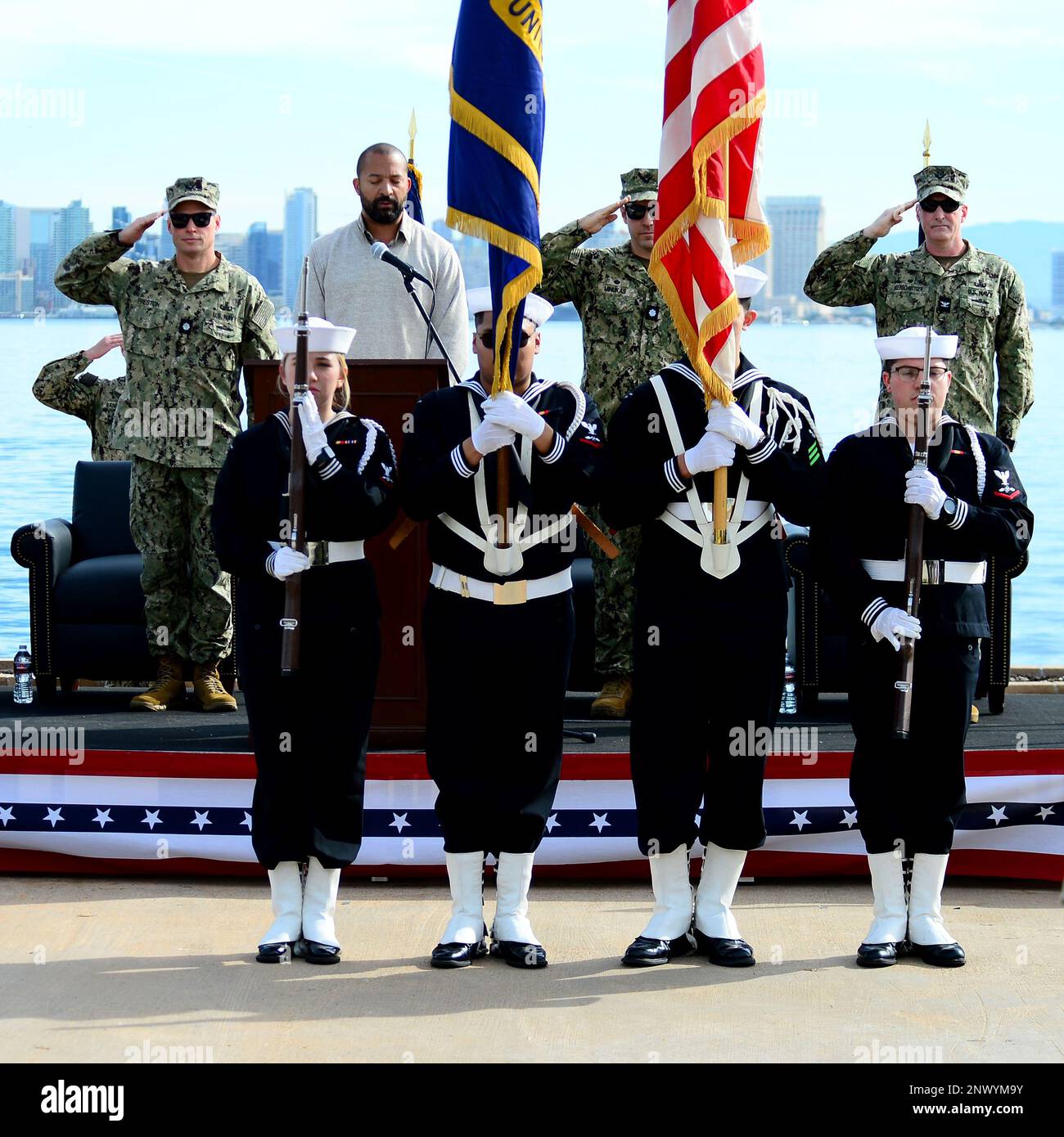 SAN DIEGO (Jan. 12, 2023) A color guard parades the American and Navy flags during the national ...