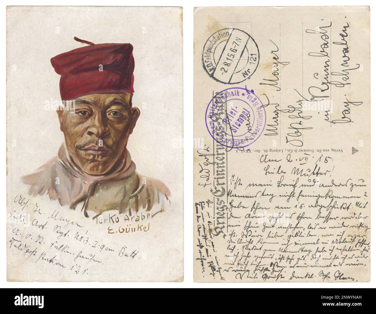 German historical postcard: Portrait of a dark-skinned man in a red fez ...